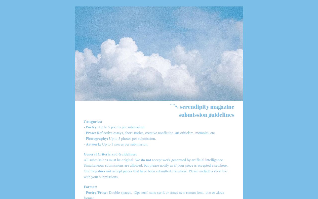 serendipity magazine guidelines